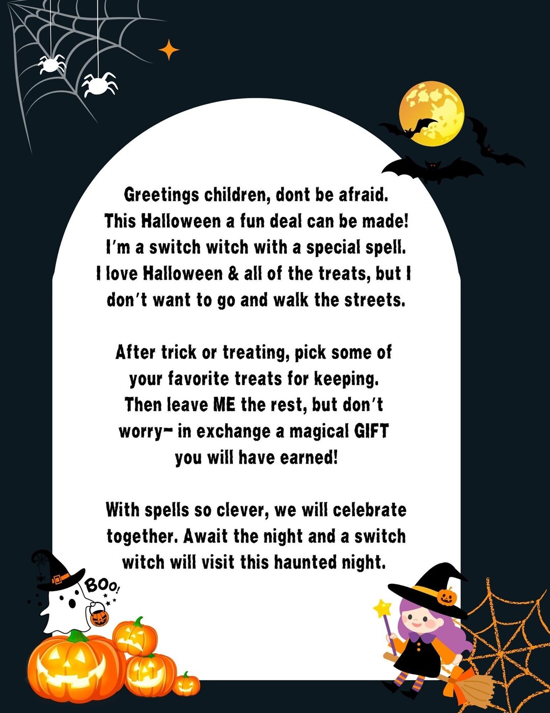 Halloween Switch Witch Letter & Thank You Card Digital - Etsy