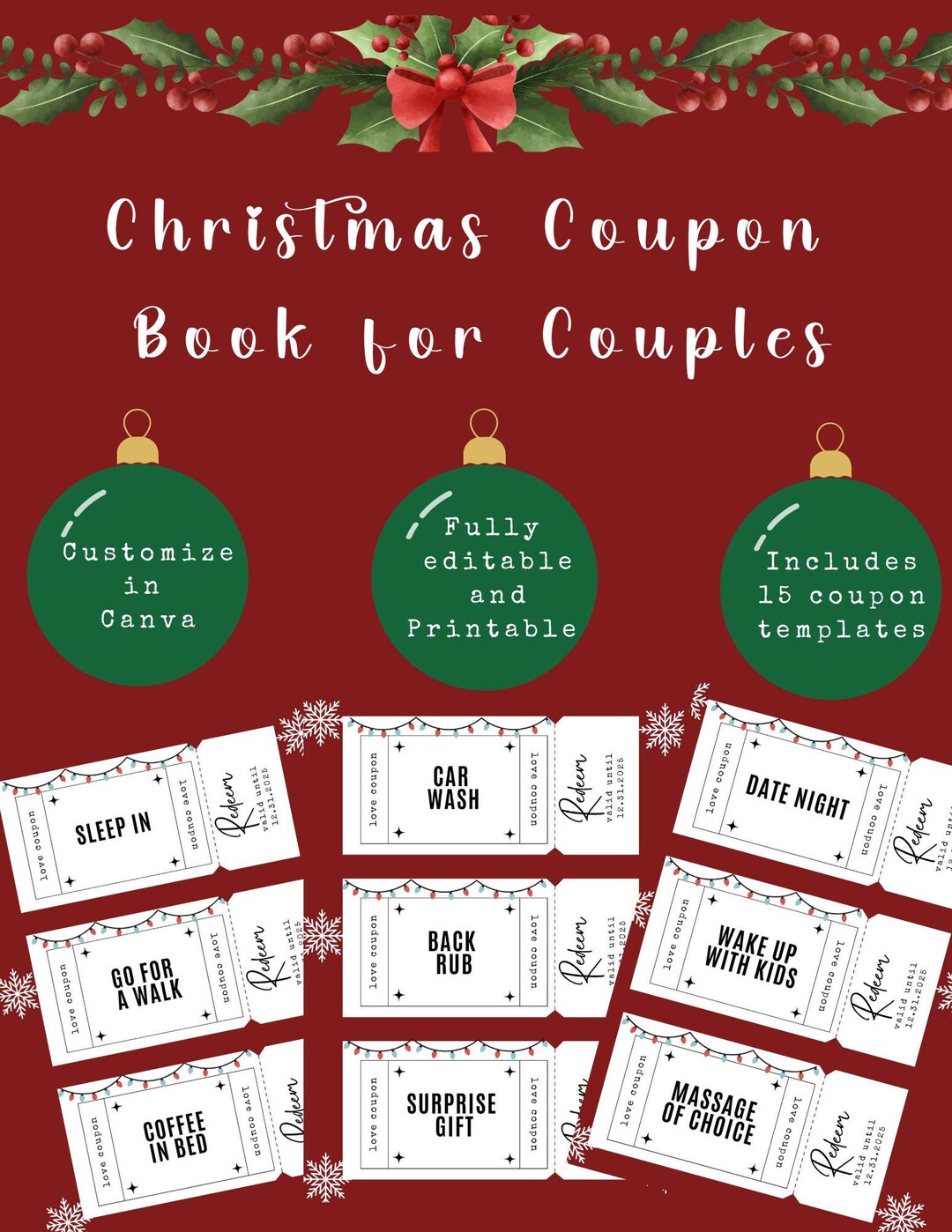 Fully Editable Christmas Coupon Book for Couples | Customizable Holiday ...