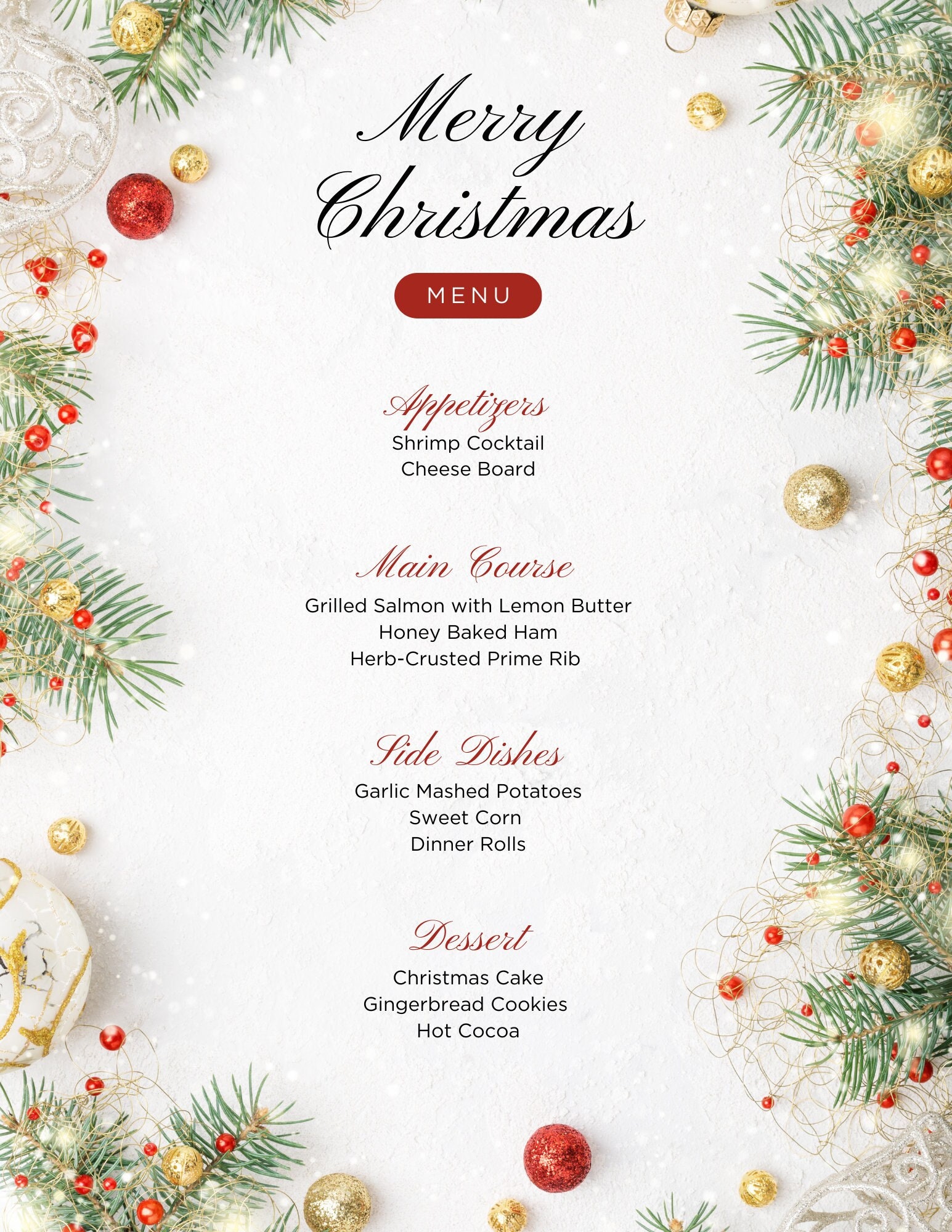 Elegant Minimalist Design Fully Customizable Christmas Menu Digital ...