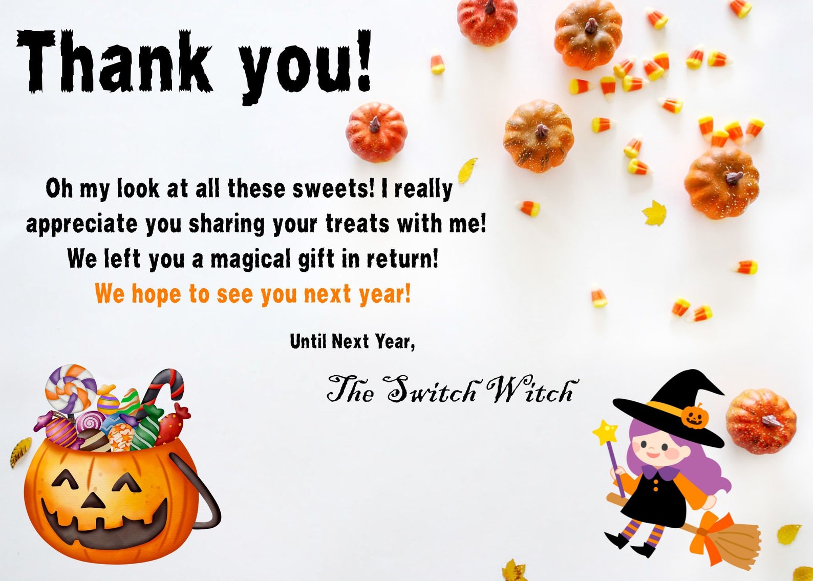 Halloween Switch Witch Letter & Thank You Card Digital Download - Etsy