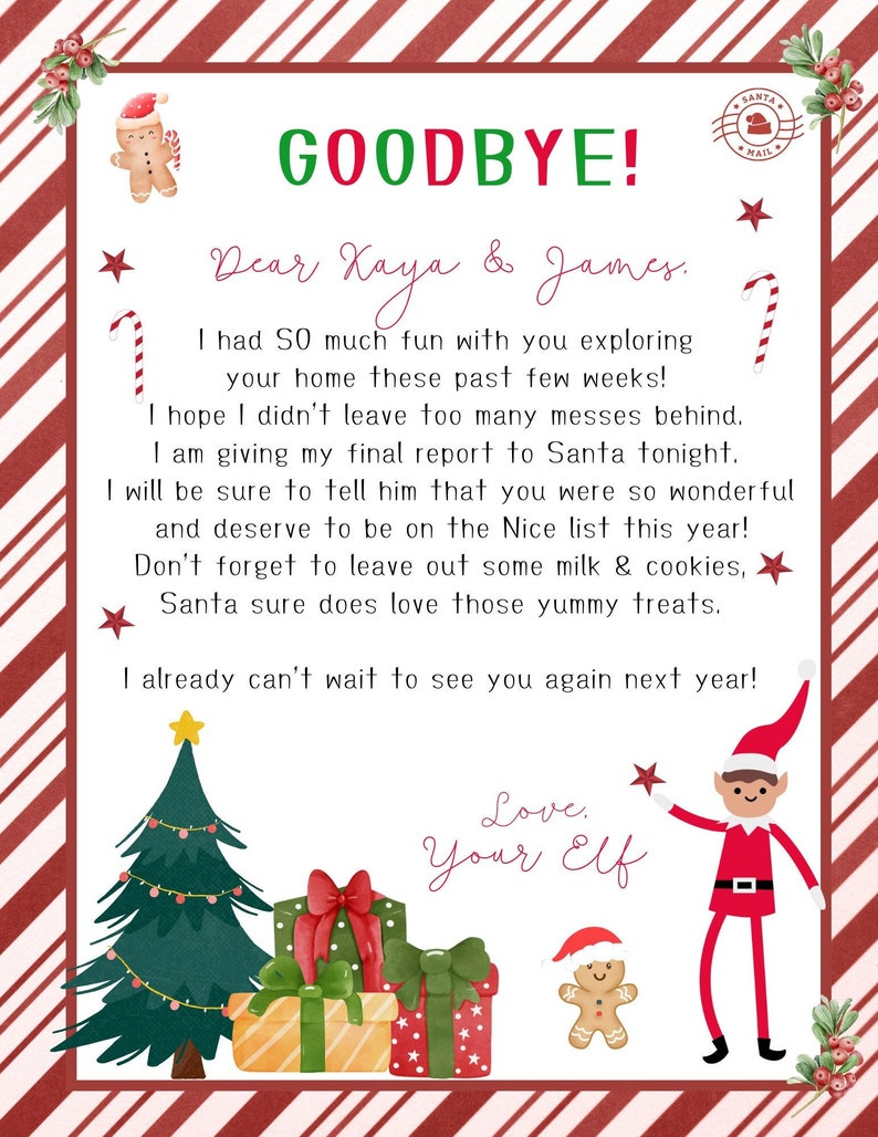Customizable Elf Goodbye Letter, Personalized Keepsake (digital ...