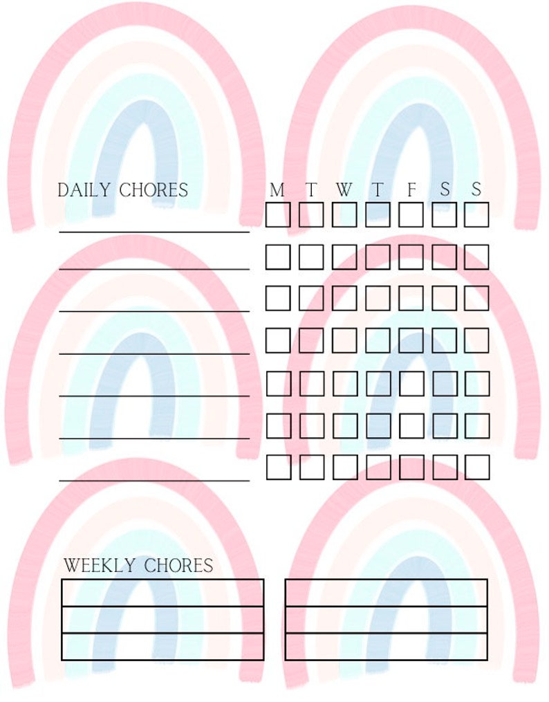 Digital Rainbow Colorful Kids Chore Chart Printable Rainbow Reward ...