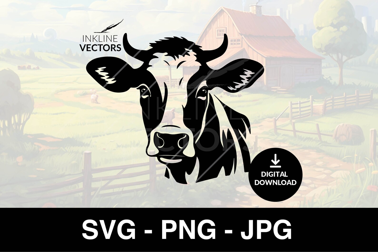 Cow Vector Silhouette, Farm Animal, SVG, PNG, Jpg, Cow Head ...