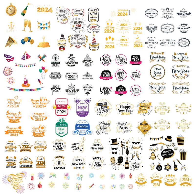 2024 New Year Clip Art SVG Digital 2024 Party Celebration Lunar New ...