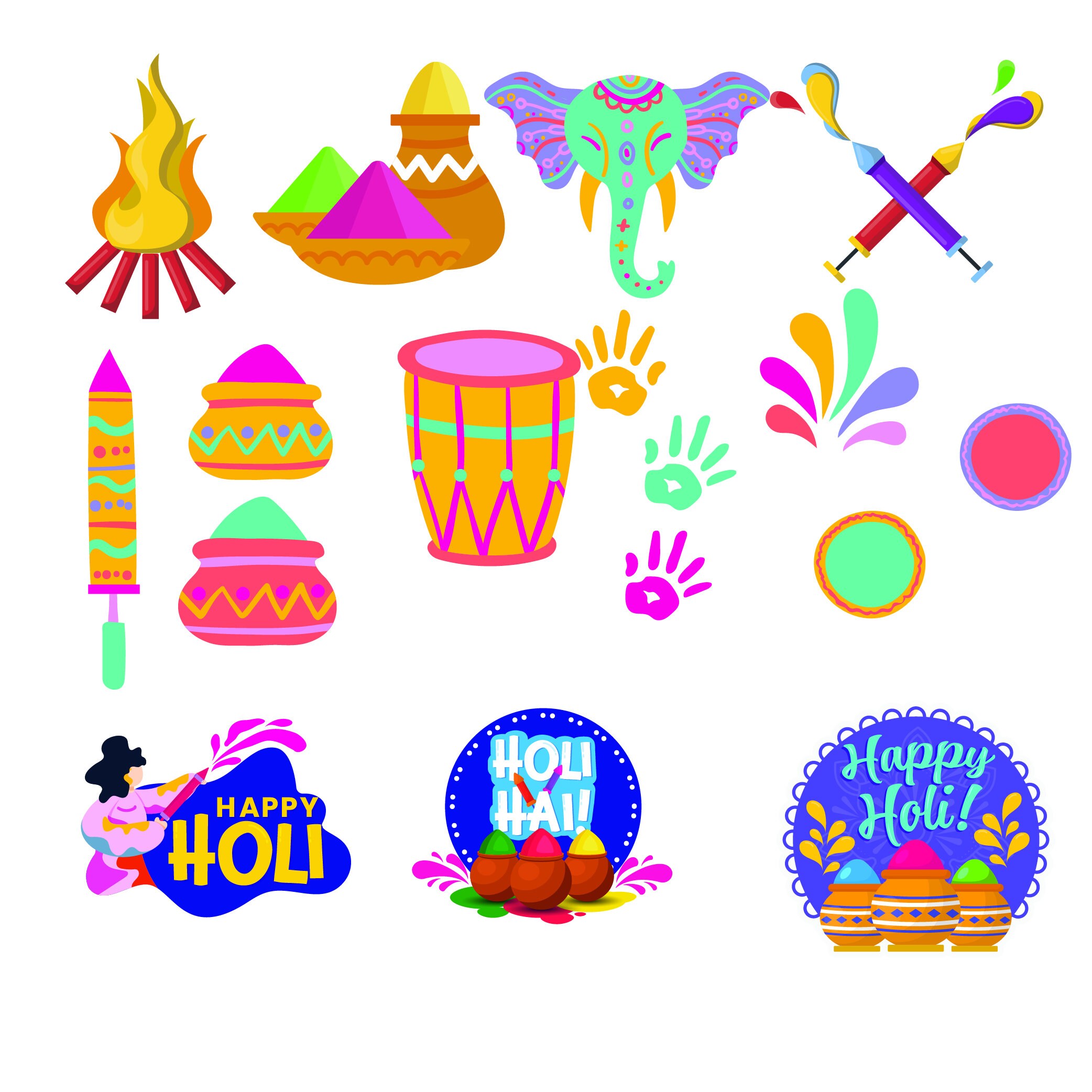 Holi Festival Bundle, Holi Festival Clipart, Holi Festival Svg, Holi ...