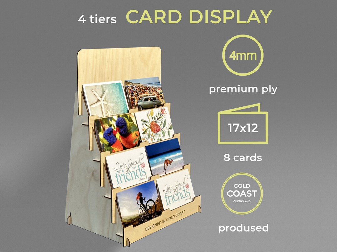 4-tier Wooden Card Display With Enhanced Front Panel Edges 4 Mm Premium ...