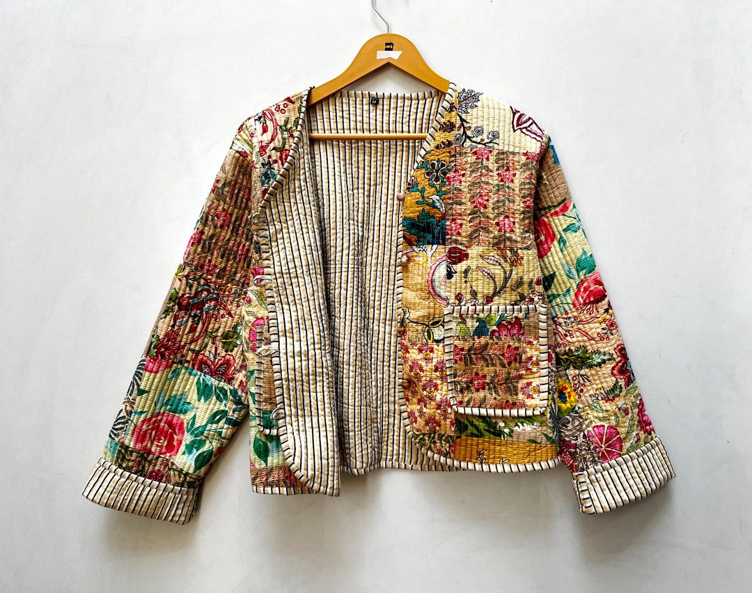 Block Printed Quilted Jacket: Handmade Boho Patchwork Coat - Etsy