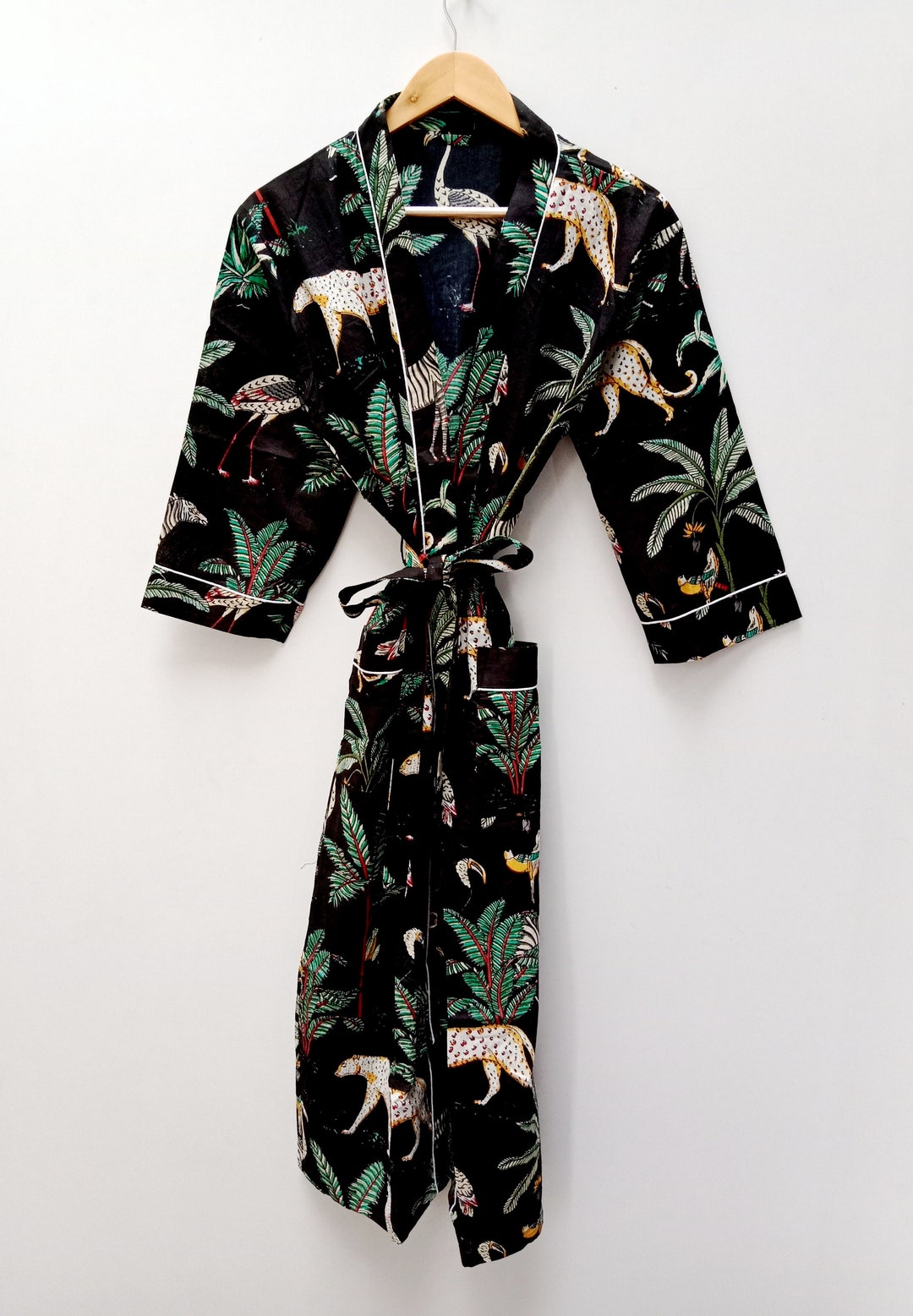 EXPRESS DELIVERY Blue Safari Print Cotton Kimono Robes, Wild Life ...