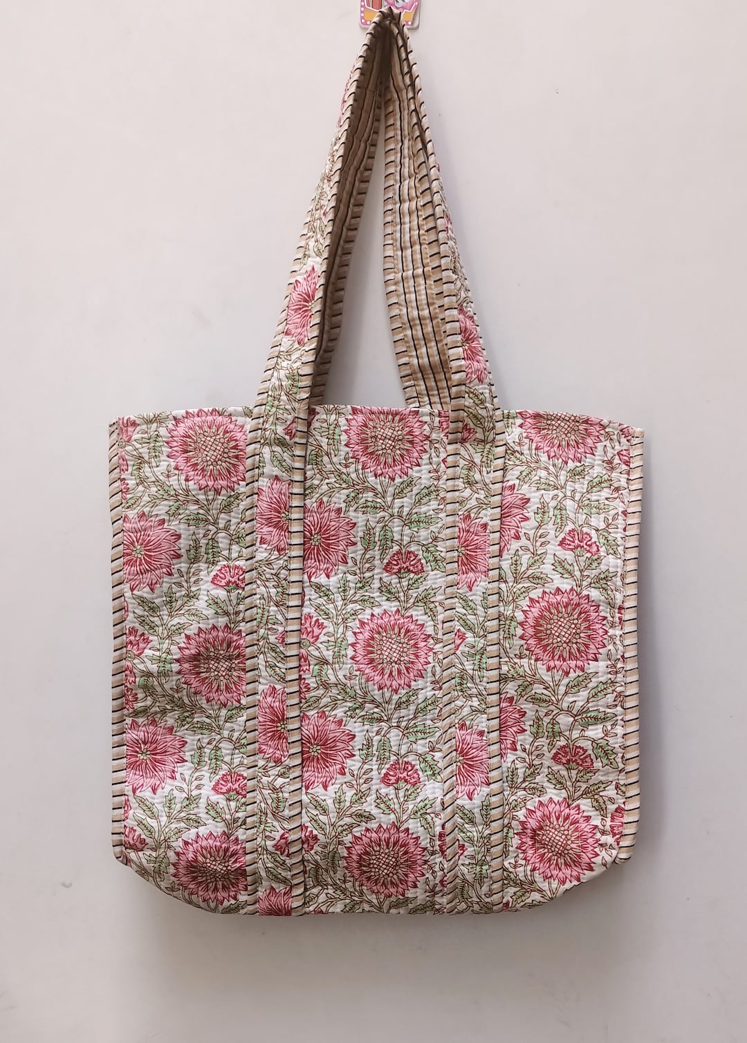 Handmade Quilted Floral Tote Bag: Reversible Cotton Shopping Bag - Etsy