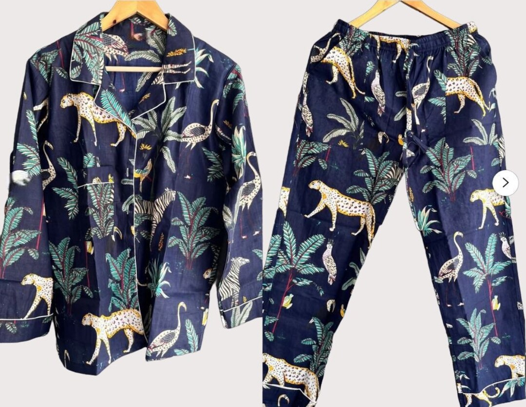 Jungle Print Cotton PJ Set, Bridesmaid Gift, Cotton Nightwear, Adult ...