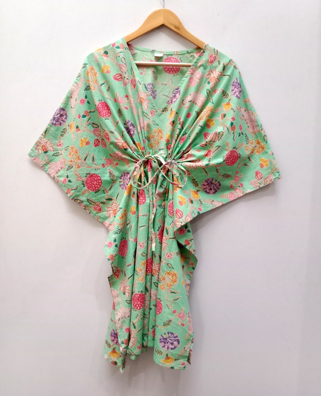 Indian Cotton Kaftan: Floral Print Maxi Dress, Beach Cover-up - Etsy