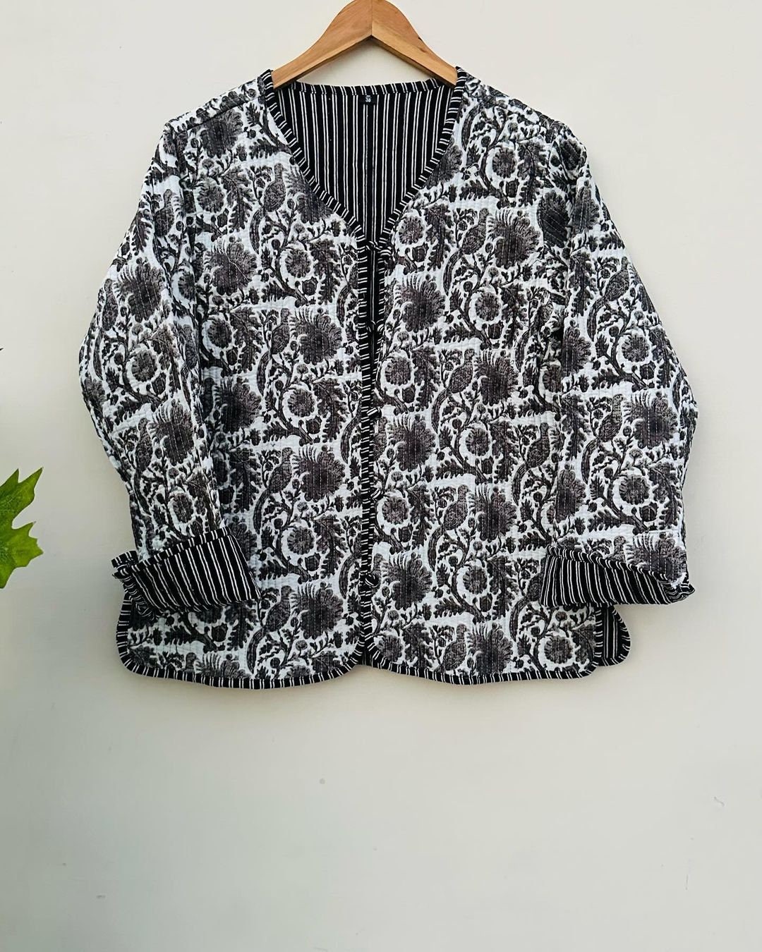 Indian Block Print Quilted Jacket, Handmade Women Wear Pink Flower ...