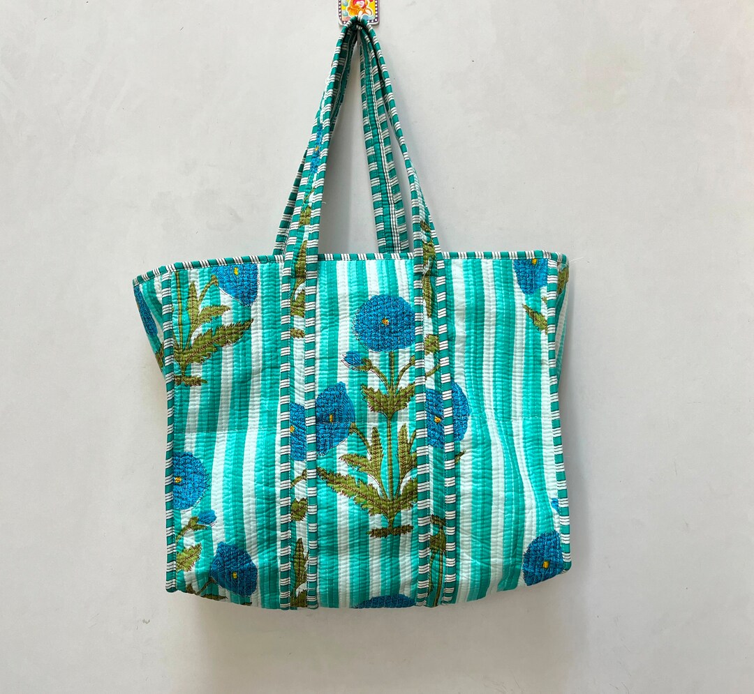 Handmade Quilted Floral Tote Bag: Reversible Cotton Shopper - Etsy