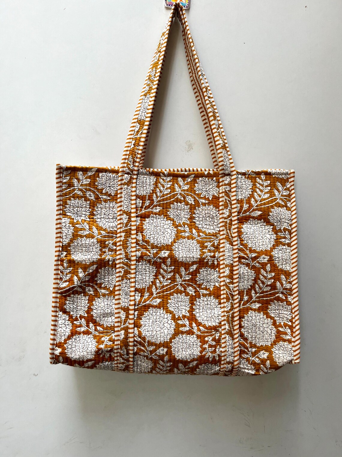 Handmade Quilted Cotton Floral Tote Bag: Reversible Boho Shopping Bag ...
