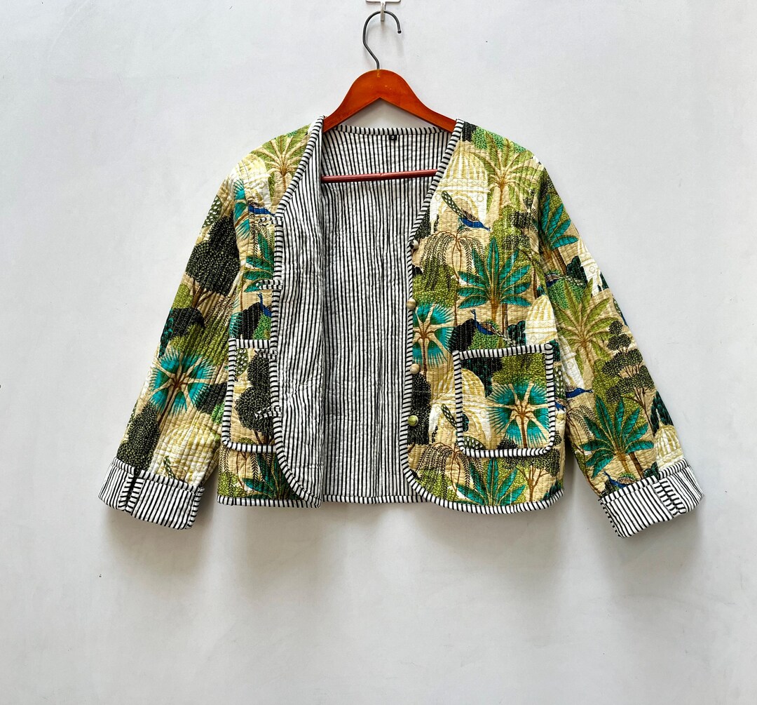 Block Printed Quilted Jacket: Handmade Boho Cotton Coat - Etsy