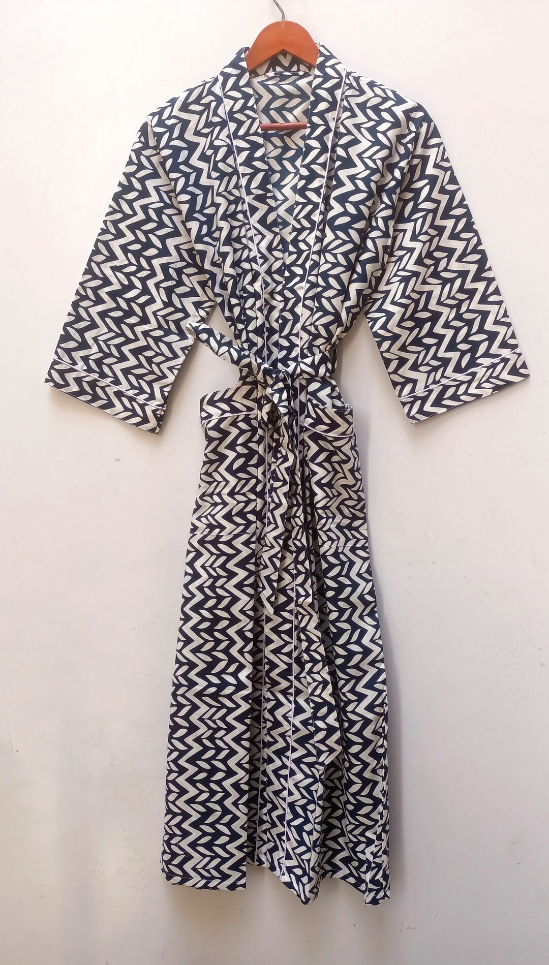 Indigo Summer Kimono, Cotton Robe, Block Print Kimono Robe, Cotton ...