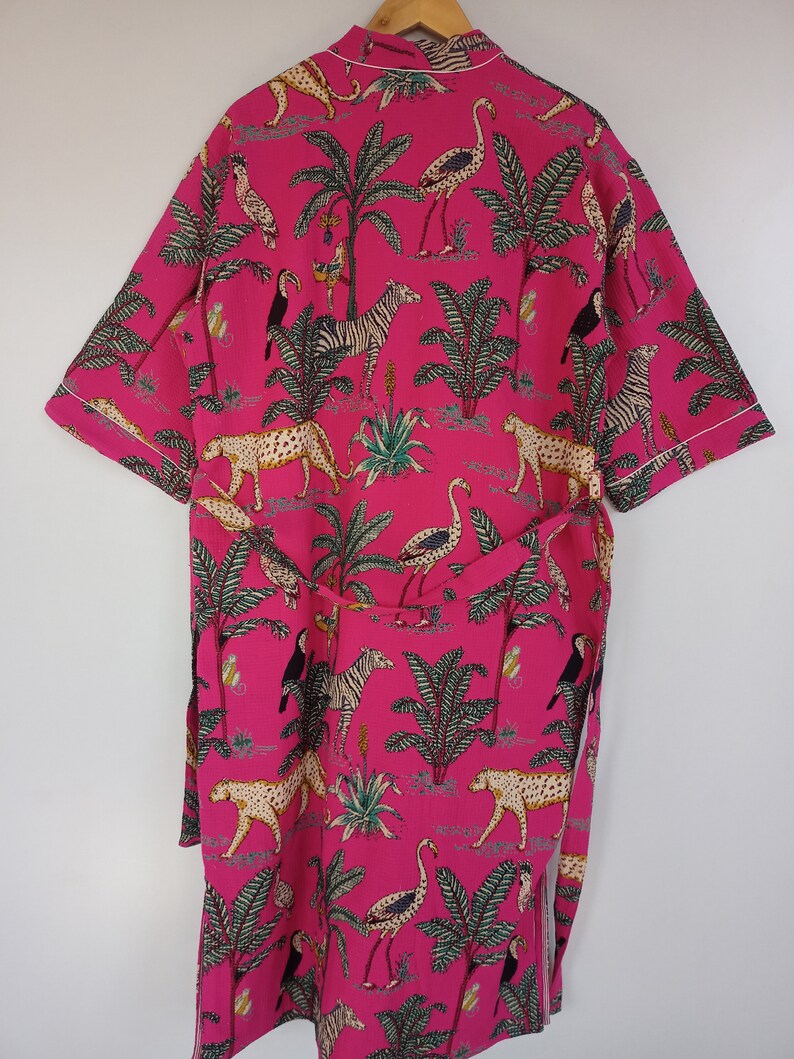 Jungle Print Cotton Waffle Robe: Unisex Kimono Bathrobe - Etsy