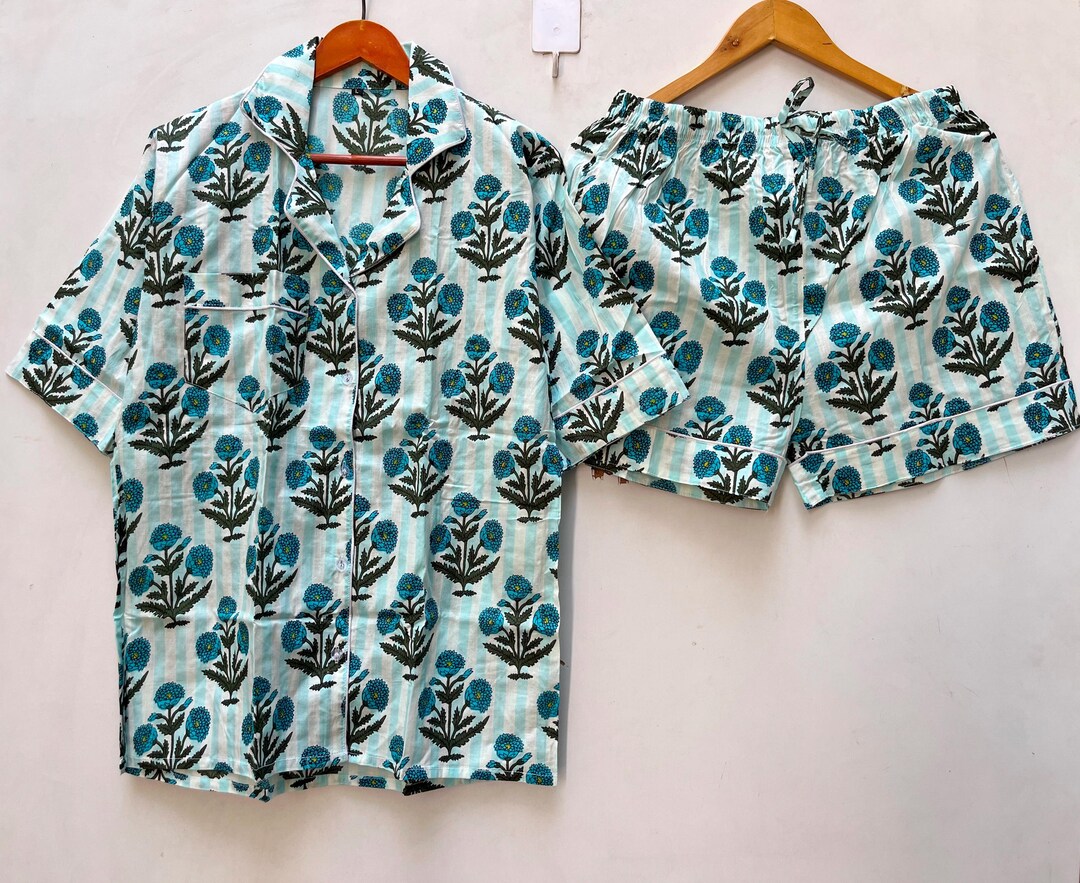 Indian Cotton Pajama Set: Floral Print Short Pjs, Handmade in Jaipur - Etsy