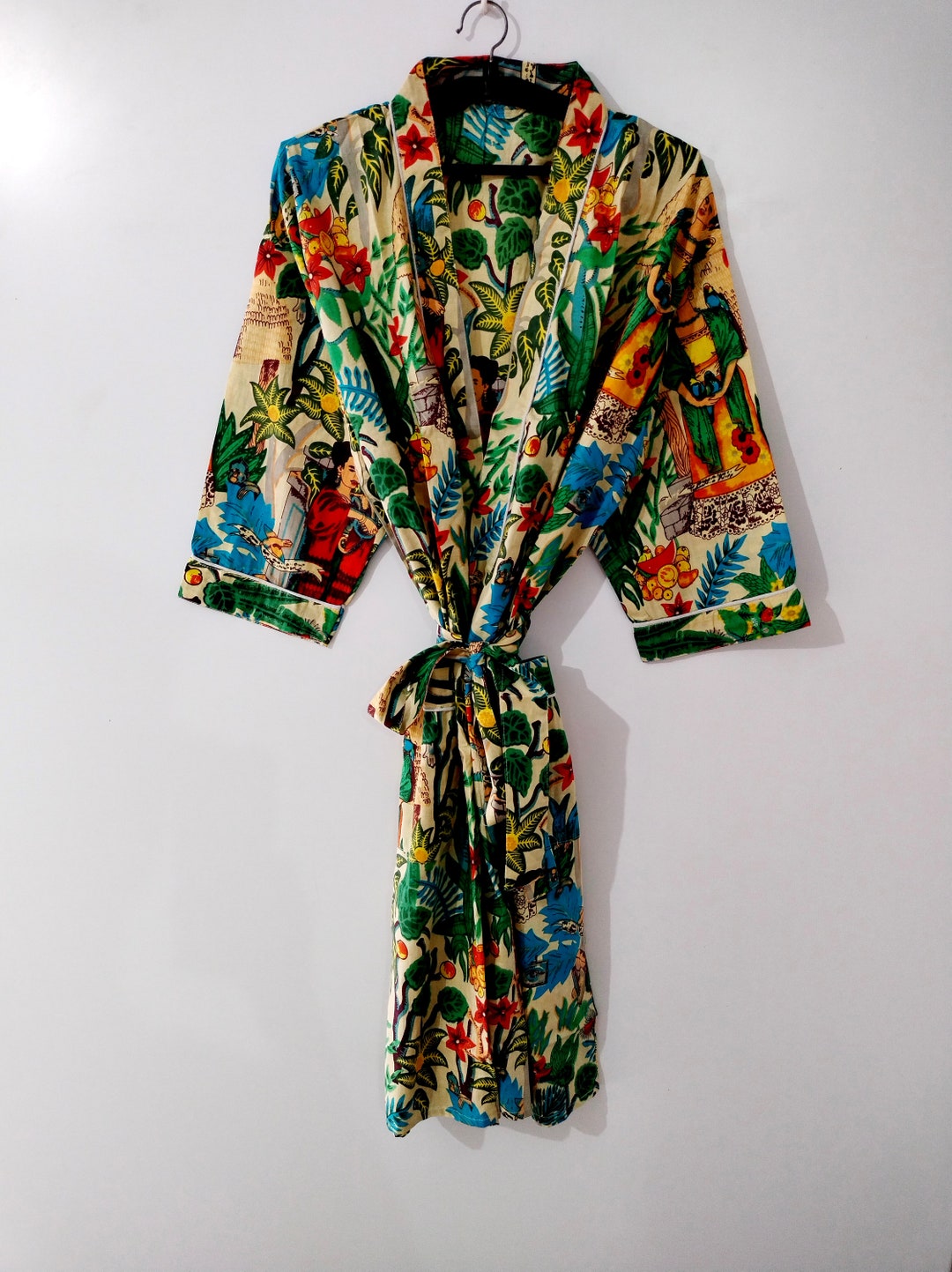 Summer Frida Kahlo Kimono, Cotton Summer Wear, Holiday, Beach Cover Up ...