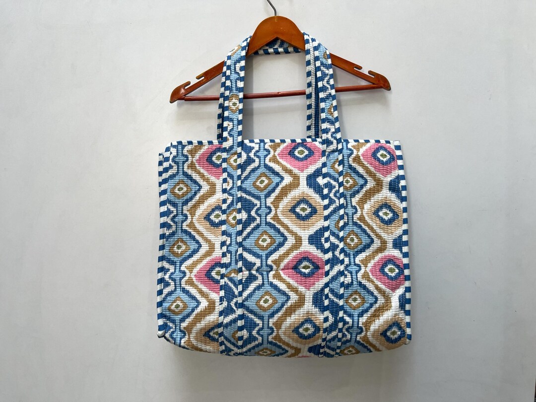 Indian Tote Bags Quilted Handmade Cotton Block Printed Large Shoulder ...