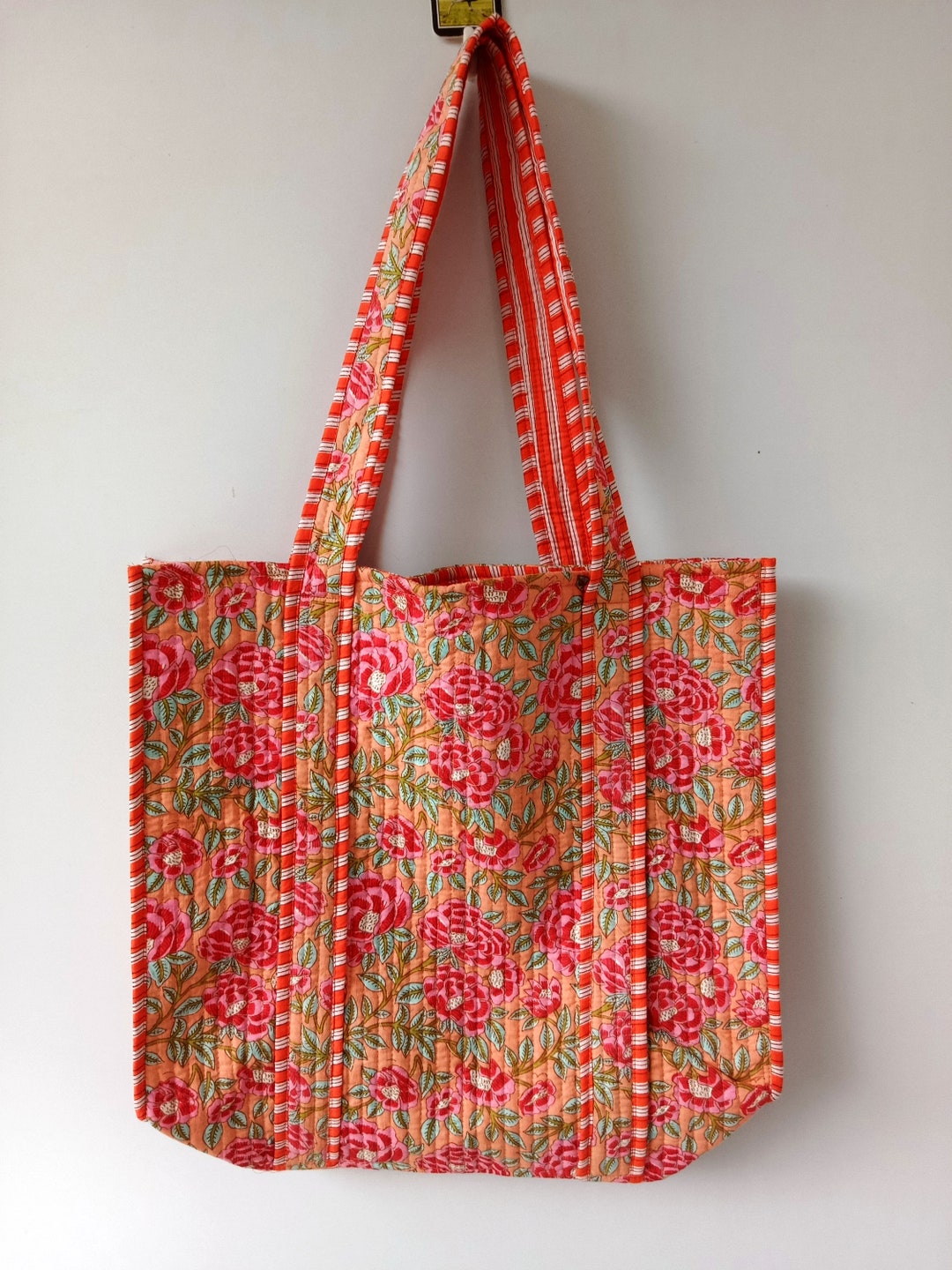 Handmade Quilted Floral Tote Bag: Reversible Cotton Shopper - Etsy UK