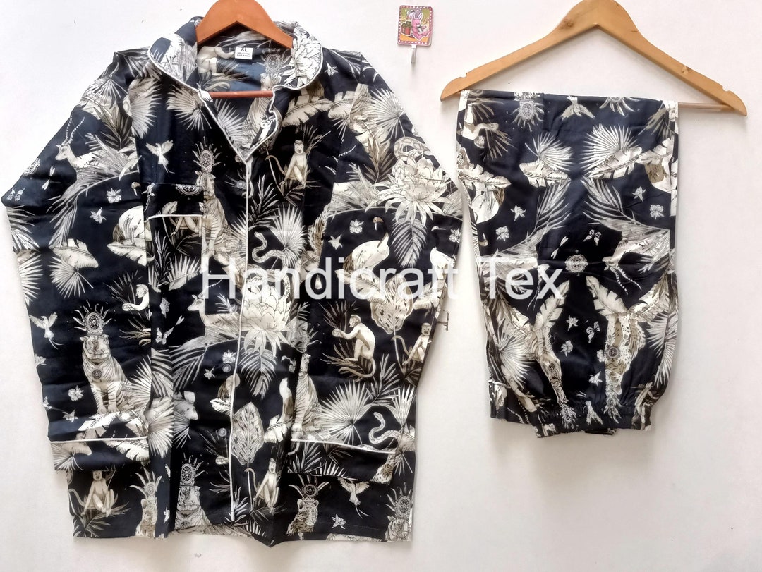 100% Pure Cotton Pyjamas Set, Hand Block Print Pjs, Womans Pure Cotton ...