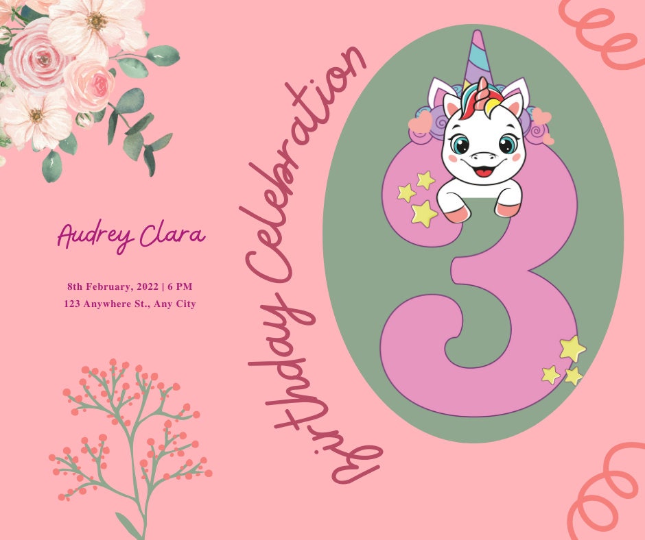 3rd Birthday Unicorn Baby Digital Design | Number 3 Unicorn Clipart in ...