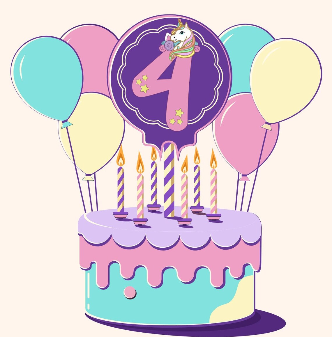 Unicorn Baby Number 4 Digital Design - SVG, PNG, JPG Files | Perfect ...