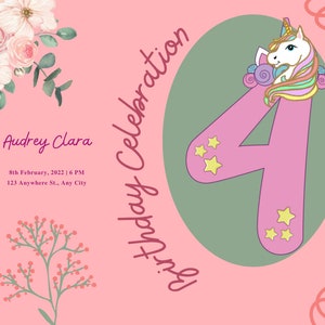 Unicorn Number 4 Design – Birthday Party SVG, PNG, JPG Files - Etsy