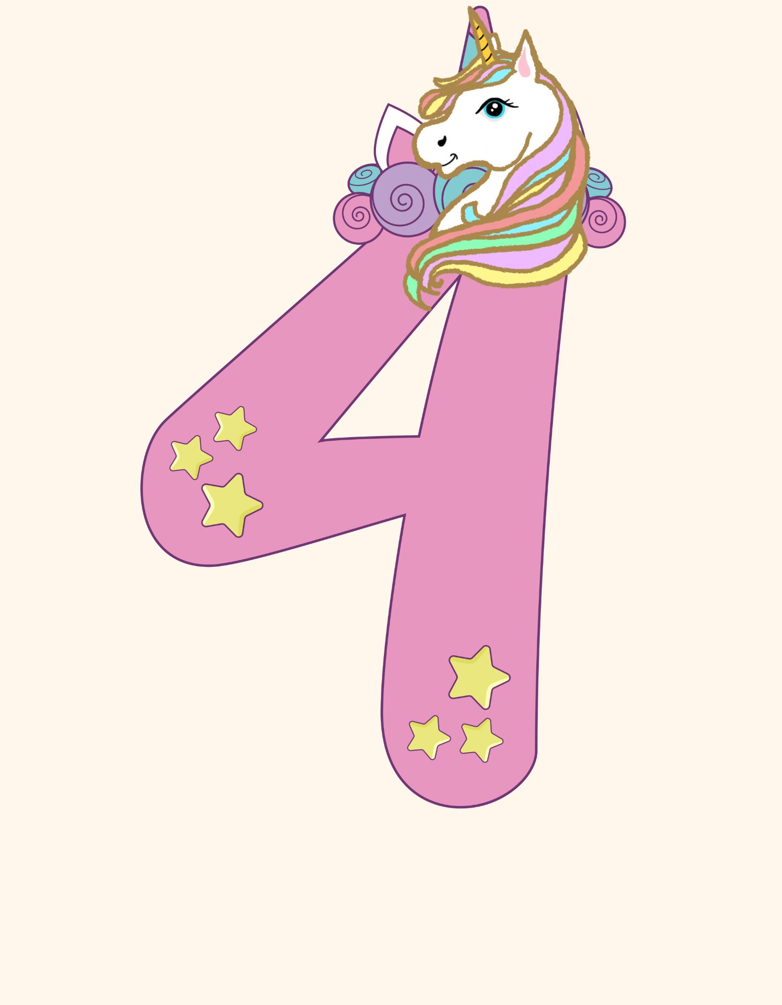 Unicorn Number 4 Design – Birthday Party SVG, PNG, JPG Files - Etsy