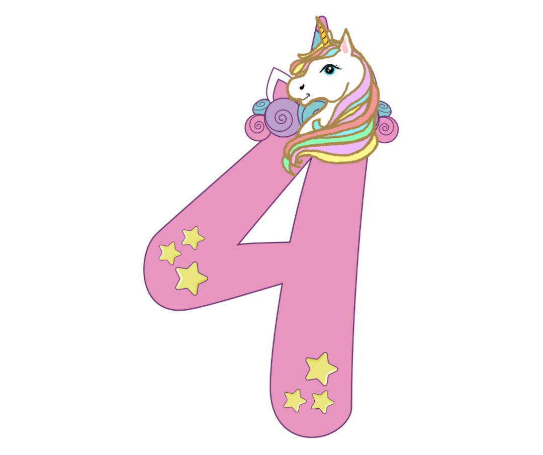 Unicorn Number 4 Design – Birthday Party SVG, PNG, JPG Files - Etsy