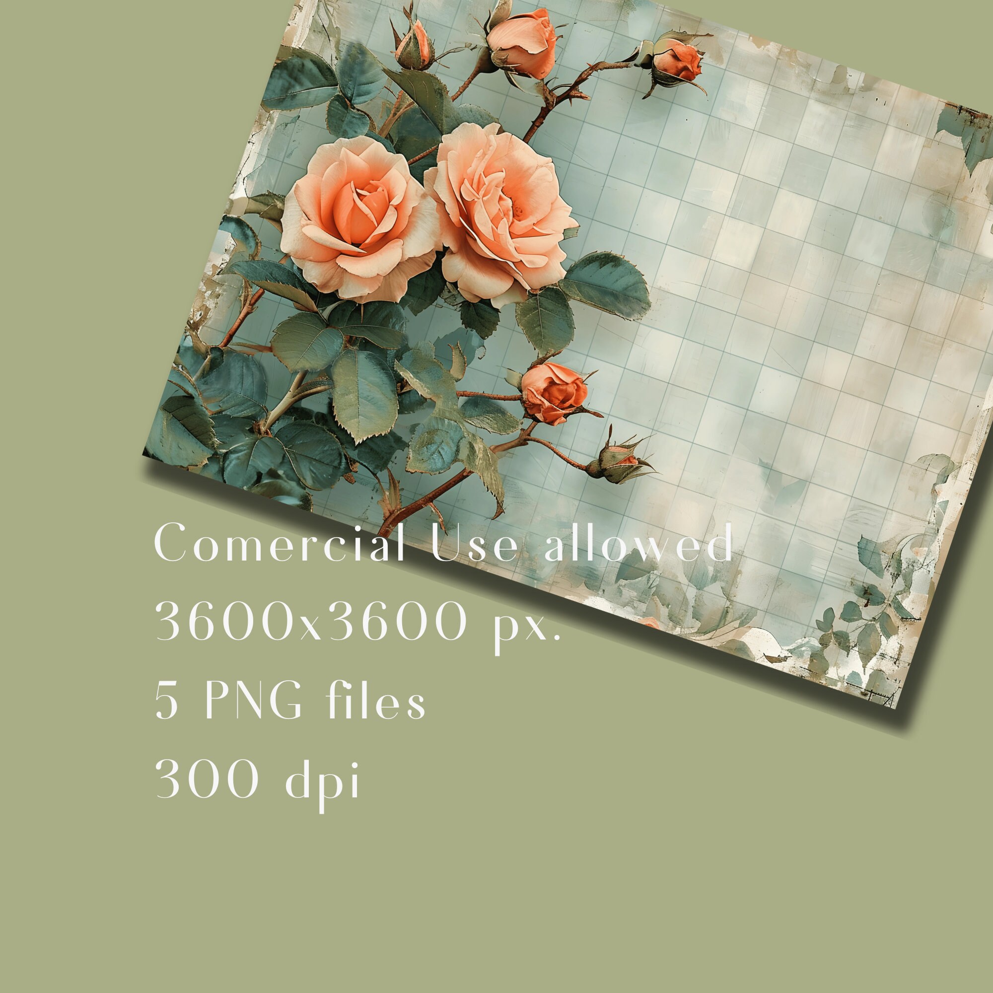 Sage Peach Backgrounds Set of 5 Digital Paper Backgrounds Vintage ...