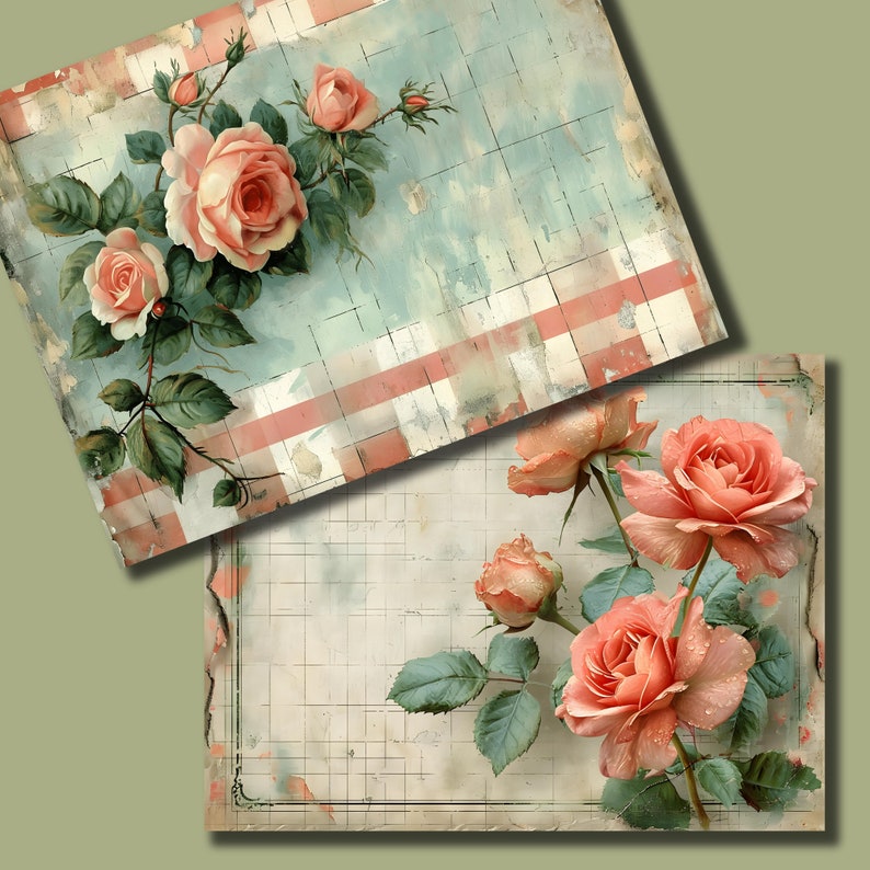 Sage Peach Backgrounds Set of 5 Digital Paper Backgrounds Vintage ...