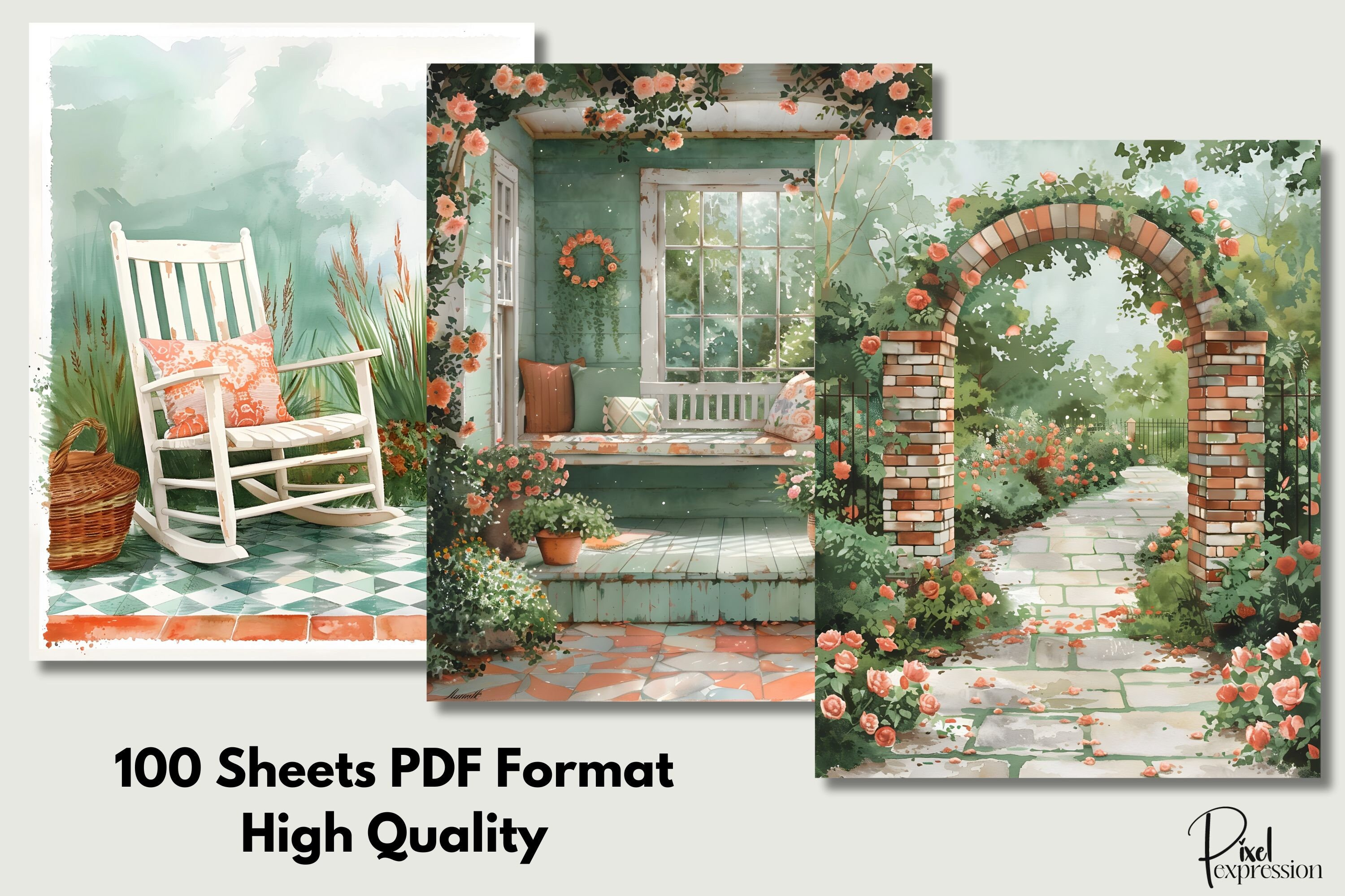 Cozy Cottagecore Life Coral Green 100 Sheet Summer Scrapbook Paper Kit ...