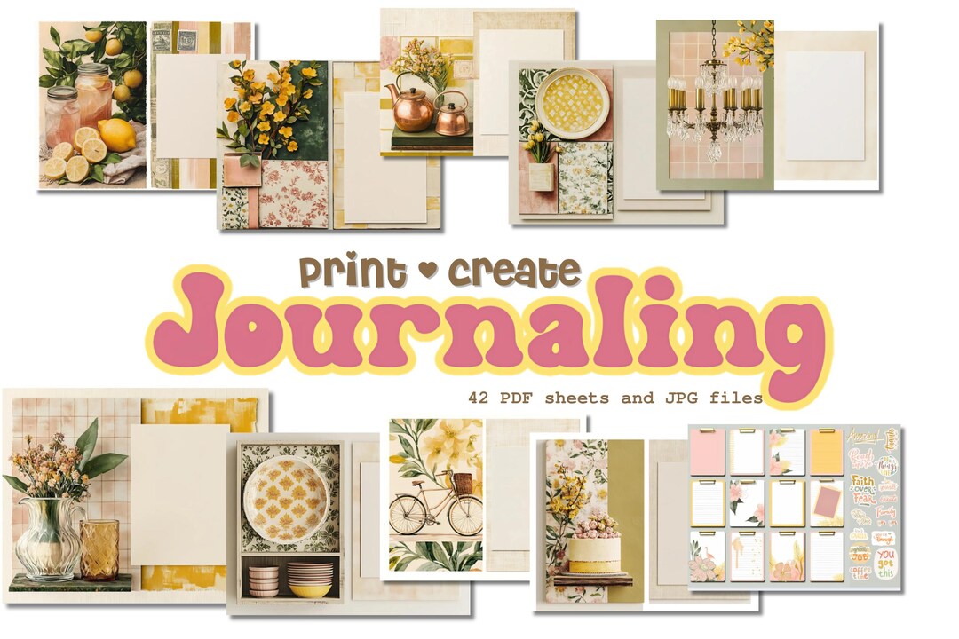 Set of 40+ Printable Yellow Muted Double Pages PDF & JPG Vintage Junk ...
