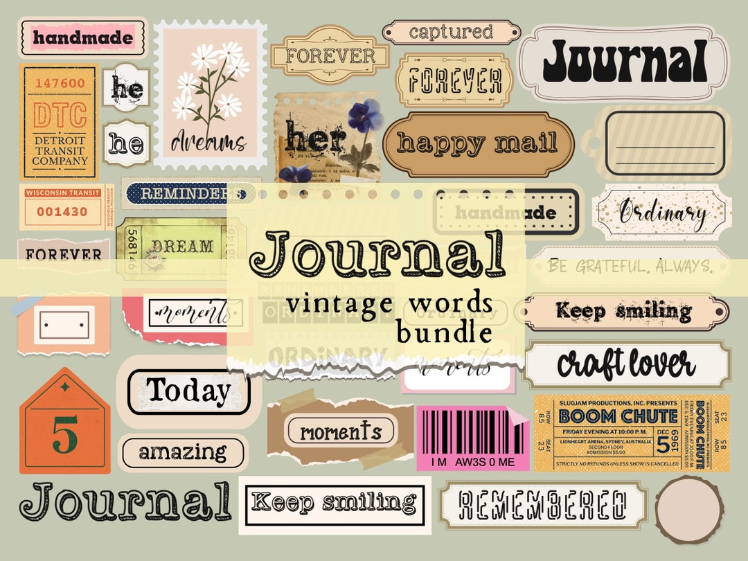 Vintage Journal Words, Bundle 2, Definition, Phrases, Mixed Media ...