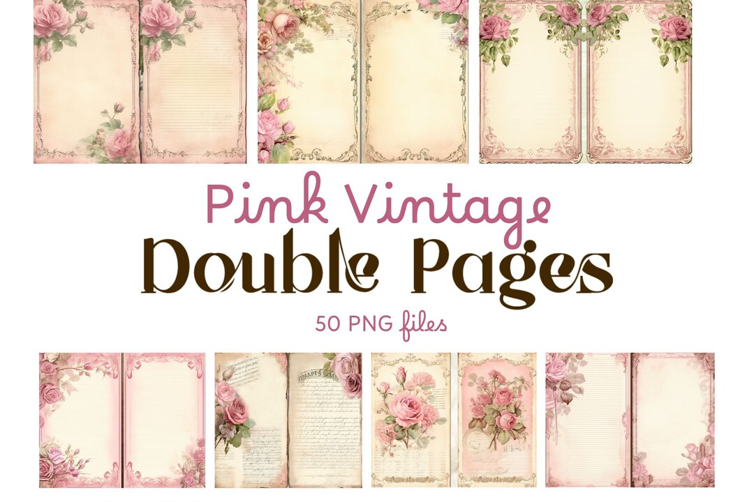 Pink Vintage Double Pages Set 0f 50 Double Pages Old Aged Scrapbooking ...