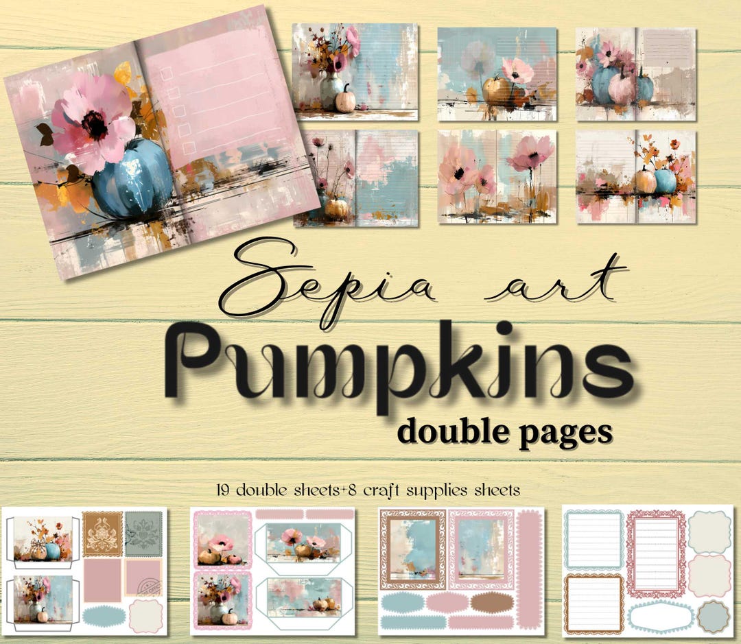 Pumpkin Double Pages PDF Sheets, Abstract Journal Pages, Bright Muted ...