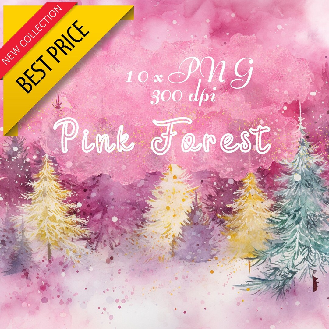 Pink Watercolor Winter Forest Stunning Digital Paper, Amasing ...