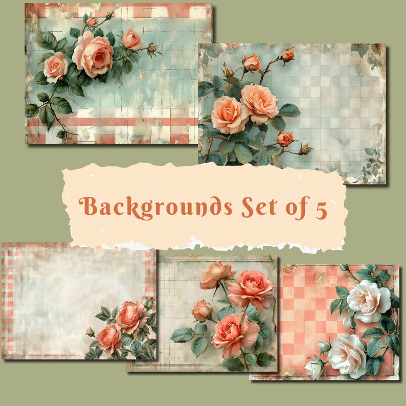 Sage Peach Backgrounds Set of 5 Digital Paper Backgrounds Vintage ...