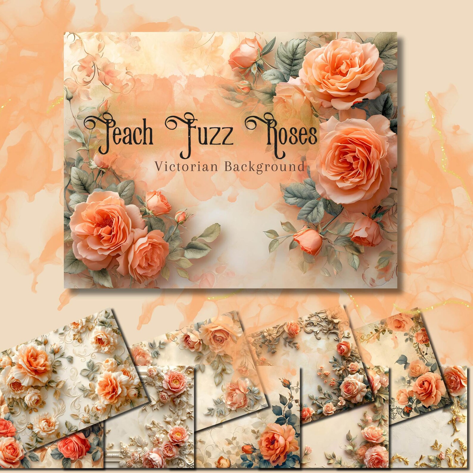 Peach Fuzz Victorian Roses Digital Paper Backgrounds Stunning Digital ...