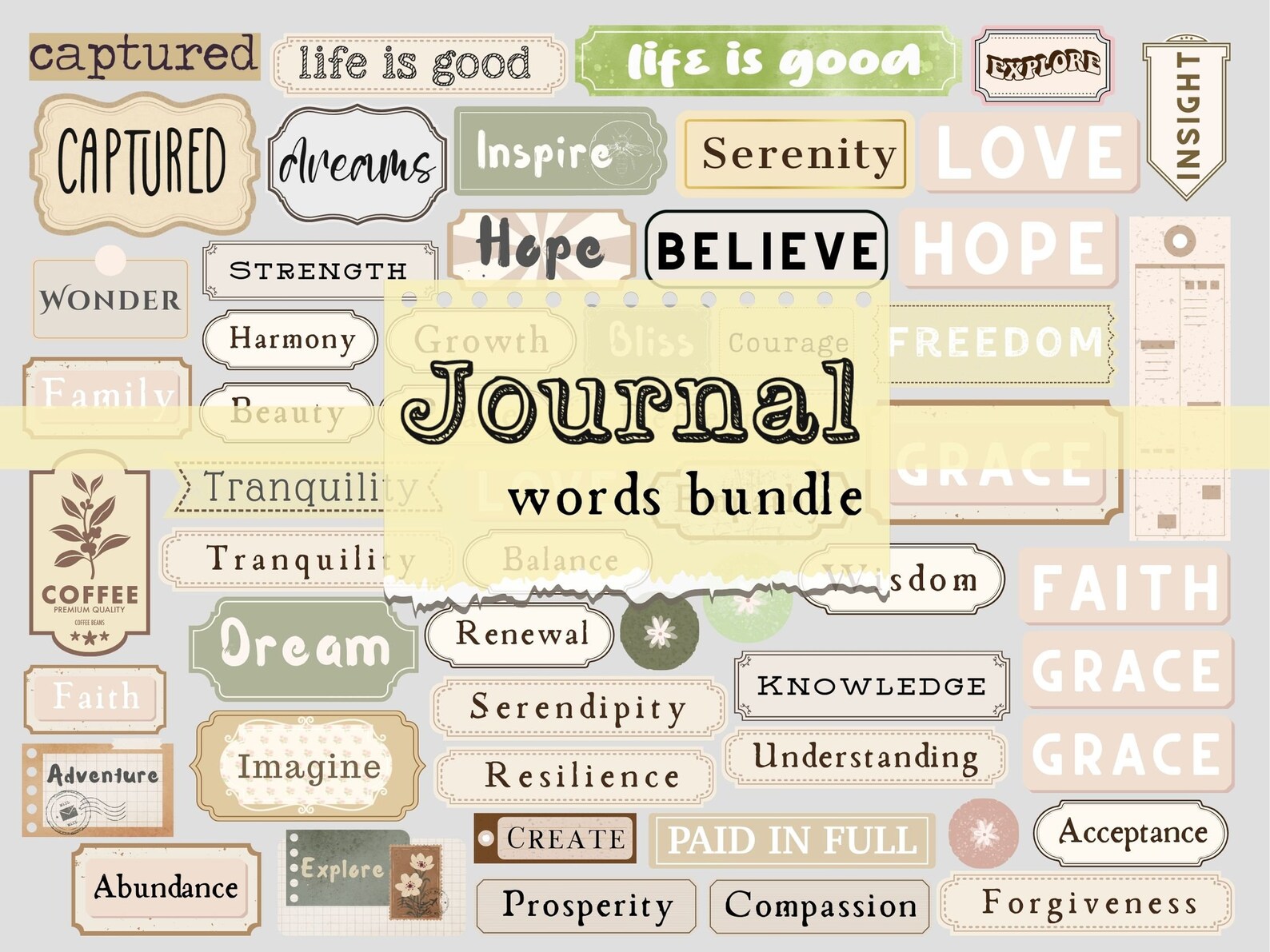 Journal Words, Bundle, Definition, Phrases, Mixed Media, Digital ...