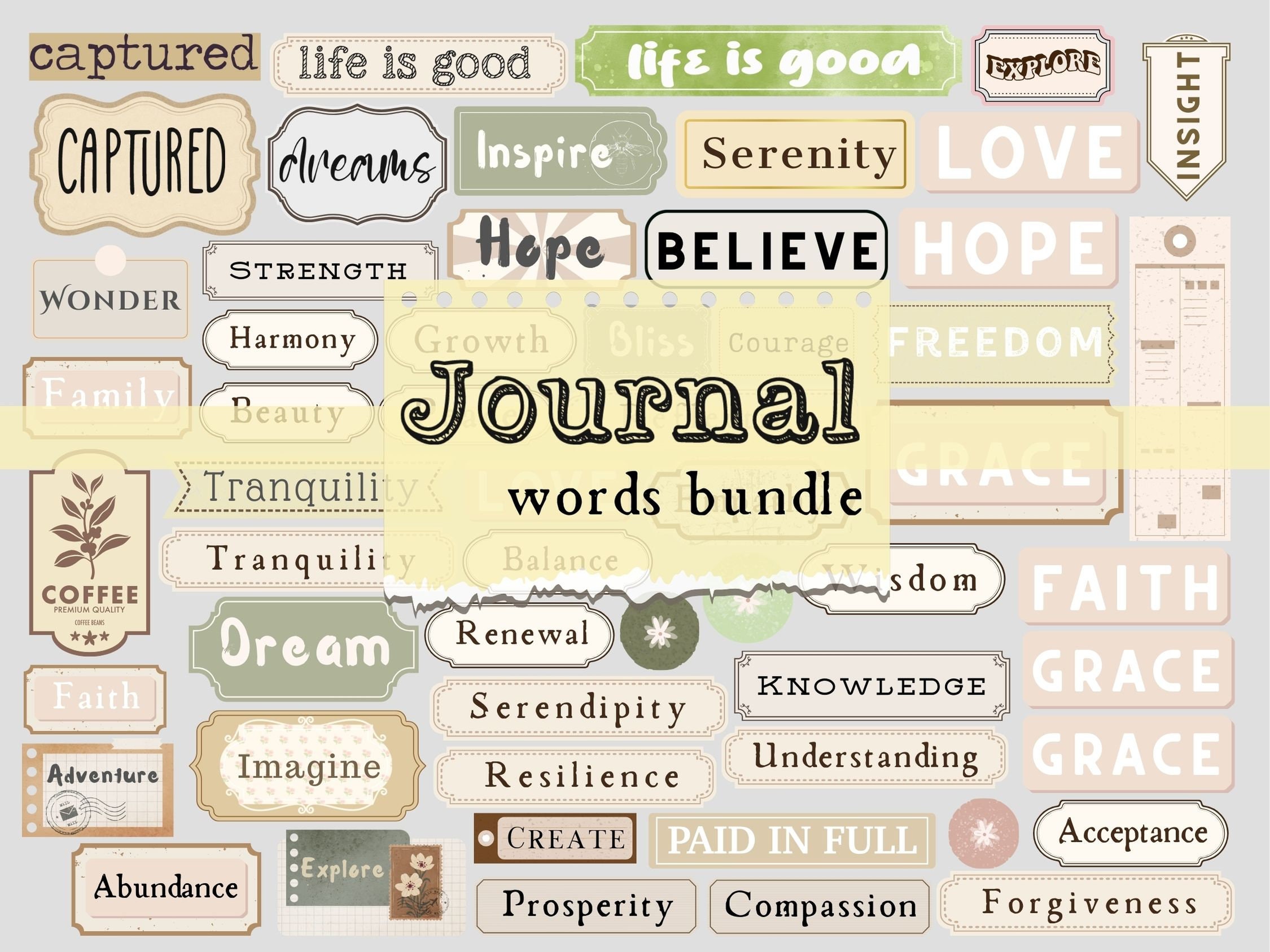 Journal Words, Bundle, Definition, Phrases, Mixed Media, Digital ...