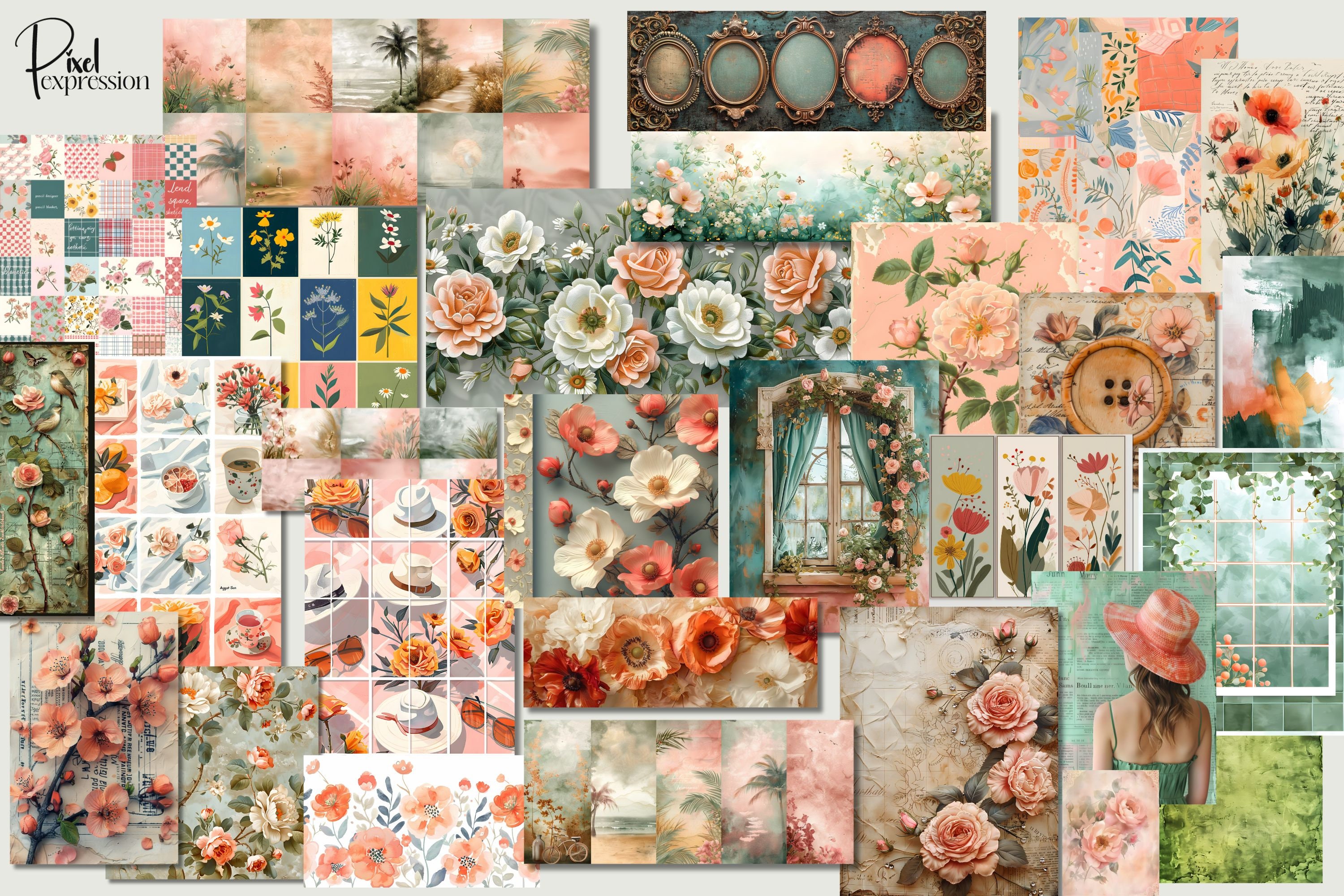 Cozy Cottagecore Life Coral Green 100 Sheet Summer Scrapbook Paper Kit ...