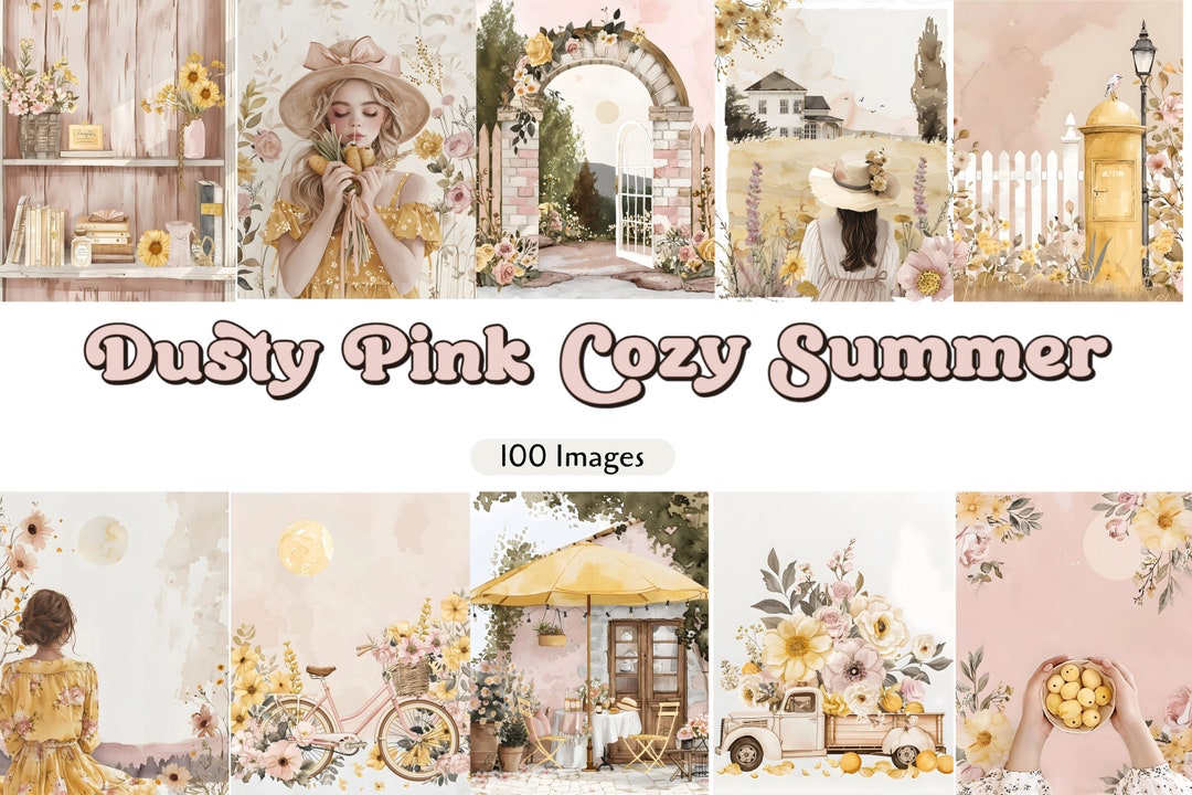 Cozy Summer Dusty Pink 100 Sheet | Digital Scrapbook Paper Kit ...