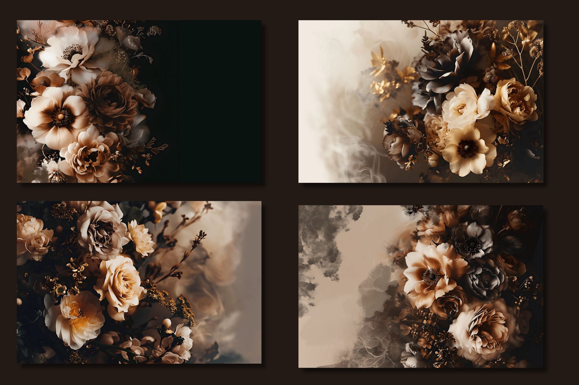 Moody Floral Digital Backdrops Fine Art Overlays Black Beige and Brown ...