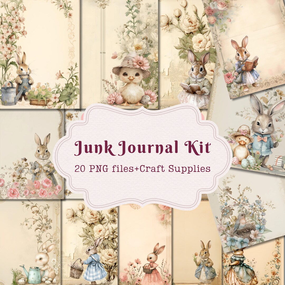 Easter Bunnies Junk Journal Kit Easter Eggs Vintage Ephemera Bunny ...