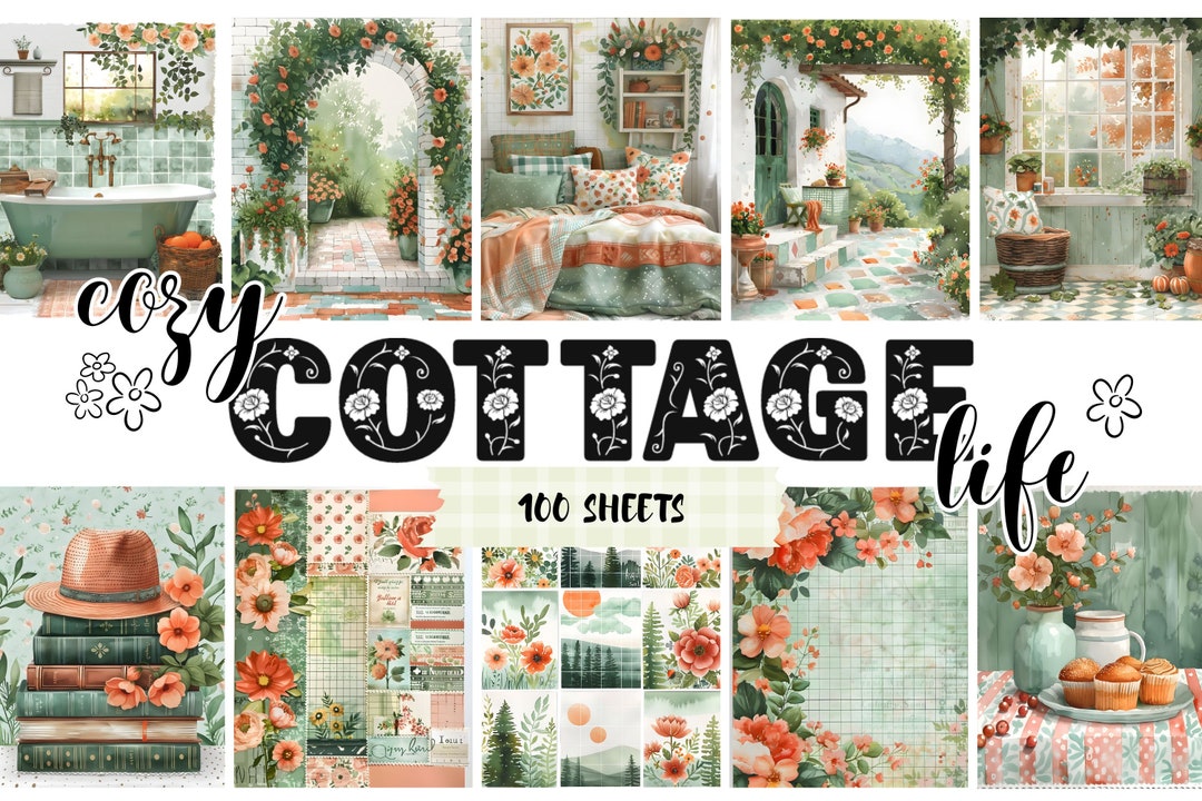 Cozy Cottagecore Life Coral Green 100 Sheet | Summer Scrapbook Paper ...