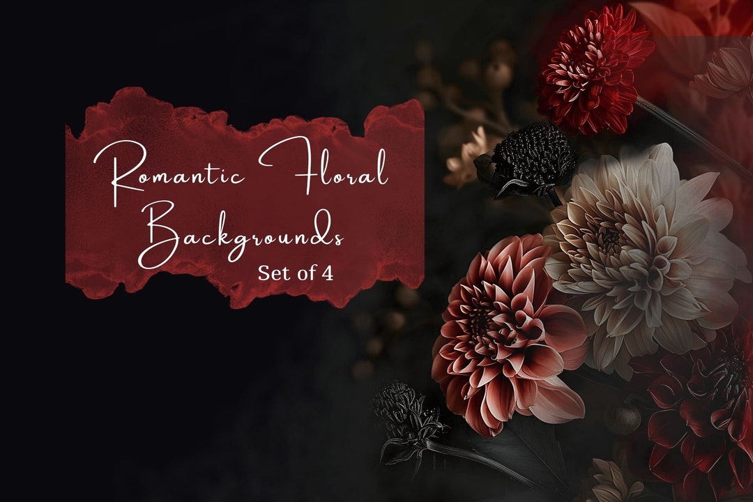 Moody Floral Digital Backdrops | Fine Art Overlays | Black and Red ...