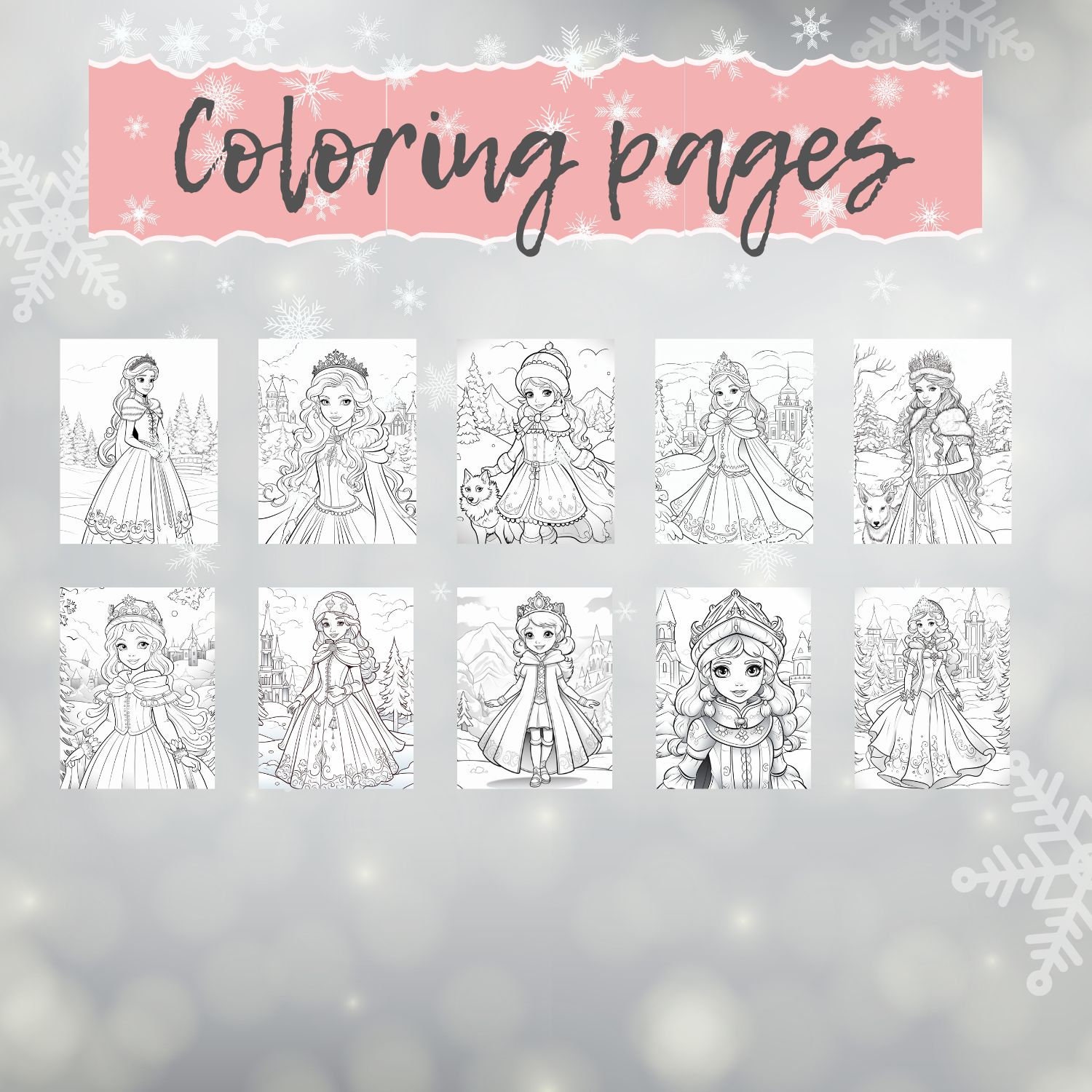 Clip Art and Coloring Pages winter Princess - Etsy